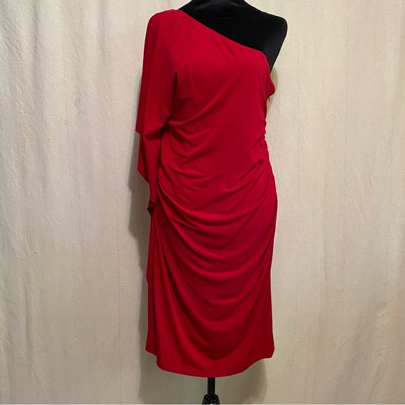 Suzi Chin | Dresses | Suzi Chin Red Oneshoulder Sheath Dress Cocktail ...